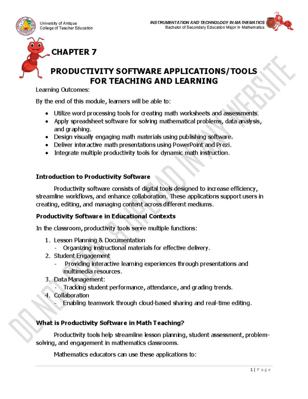 BSE Math 7: Productivity Software for Teaching & Learning - Studocu