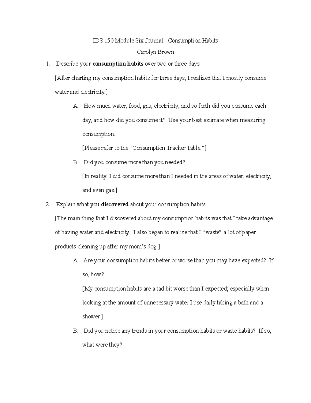 IDS 150 Module 6 Journal: Analyzing My Consumption Habits - Studocu