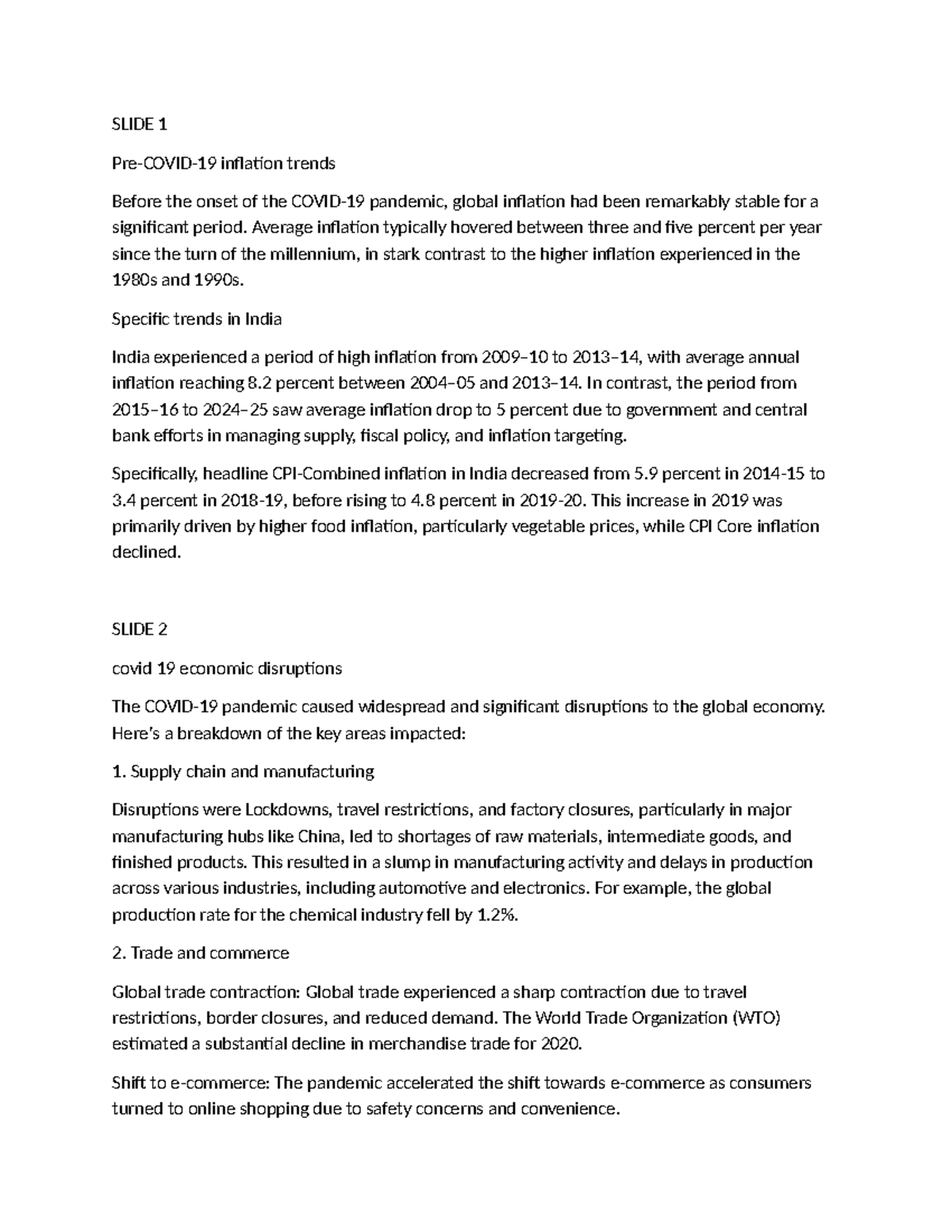 Economic Overview: Inflation Trends and Central Bank Responses - Studocu
