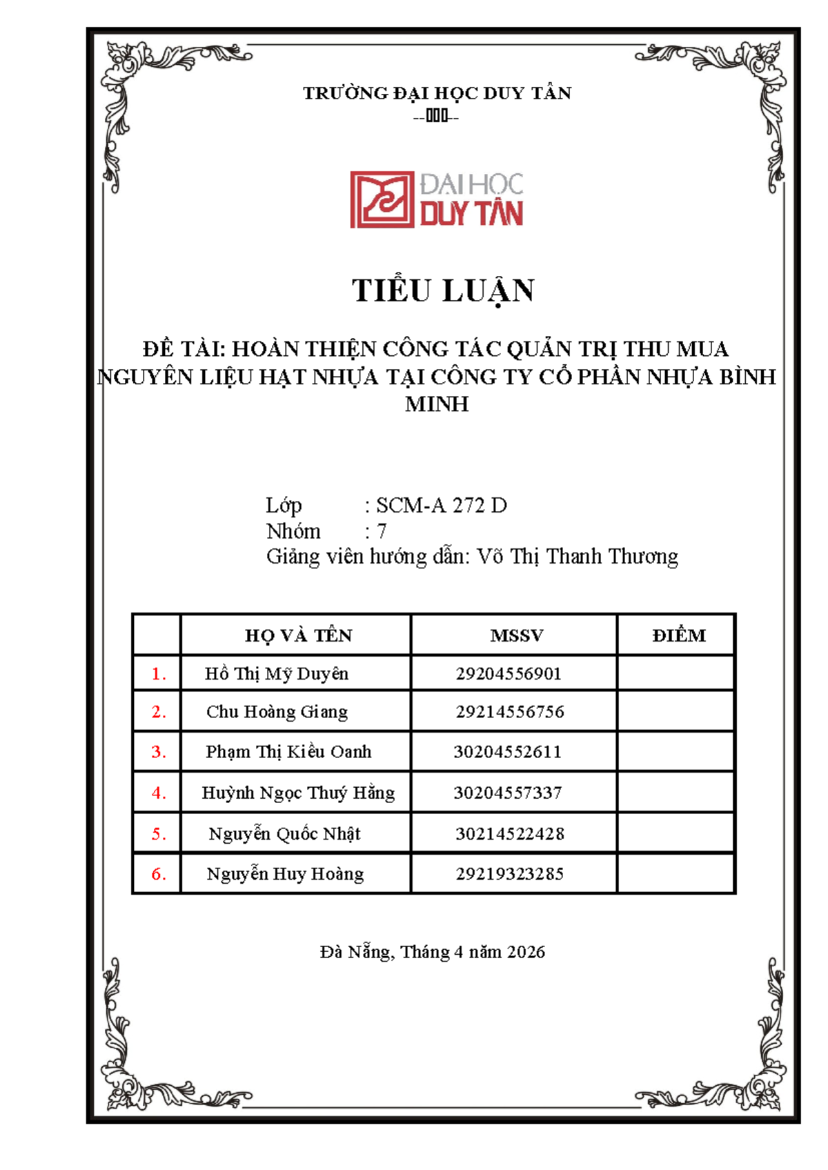 Bài Tiểu Luận Nhóm 7: Hoàn Thiện Quản Trị Thu Mua Nguyên Liệu Hạt Nhựa ...