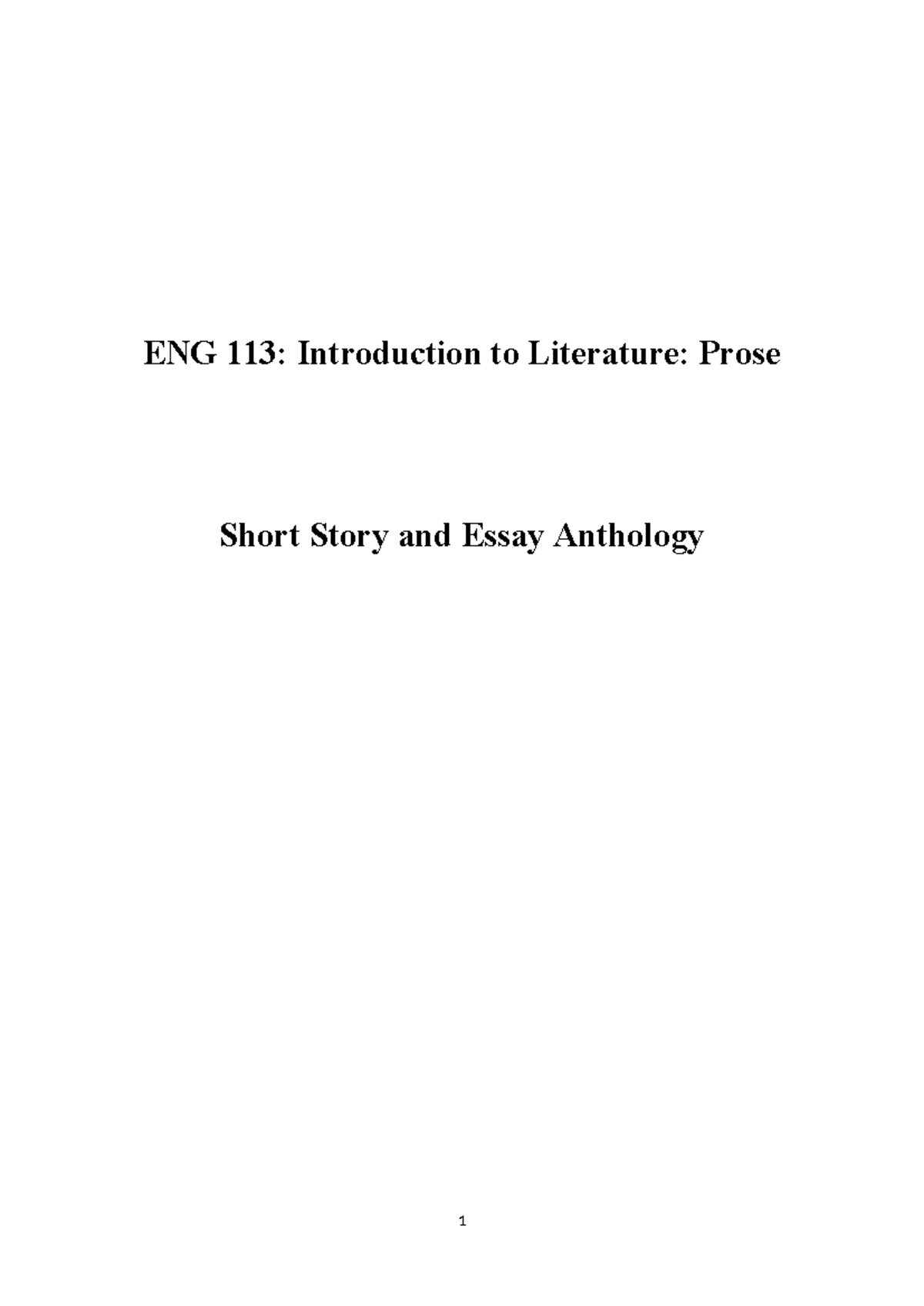 ENG 113: Anthology of Short Stories & Essays - "Minutes of Glory ...
