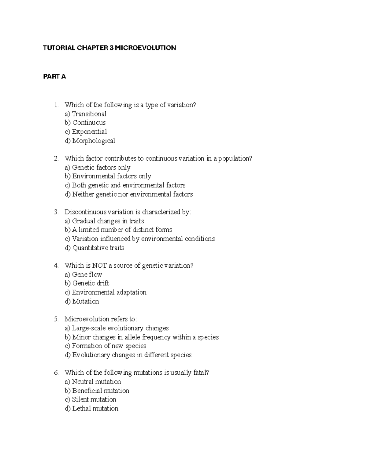 Tutorial Chapter 3 Microevolution - TUTORIAL CHAPTER 3 MICROEVOLUTION ...