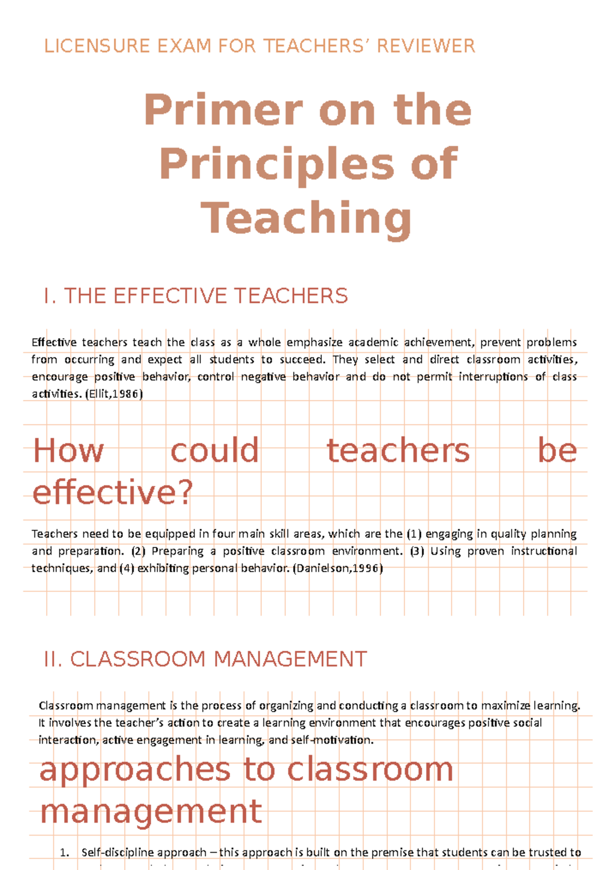 LET Review: Principles of Teaching and Classroom Management Notes - Studocu