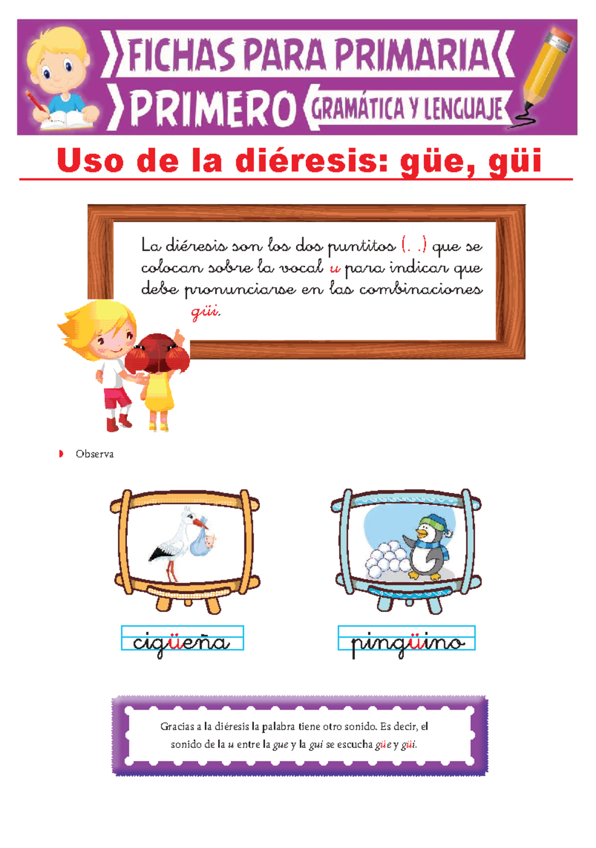 Uso de la diéresis: Güe y Güi para 1er Grado de Primaria - Studocu