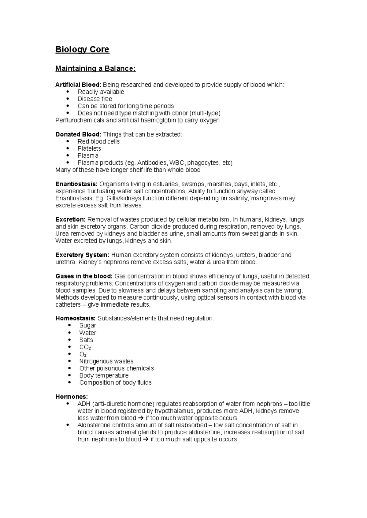 Biology 1105164078: Comprehensive Study Notes on Blood, Homeostasis ...