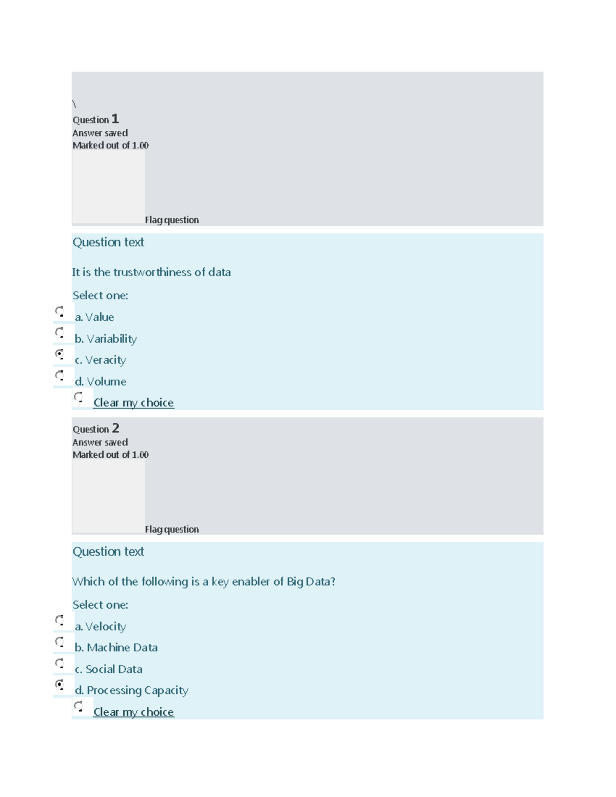 Big Data Fundamentals Quiz (Course Code: BDF101) - Studocu