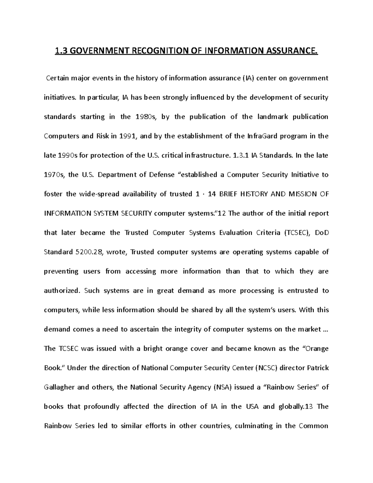 Government Recognition OF Information Assurance - 1 GOVERNMENT ...