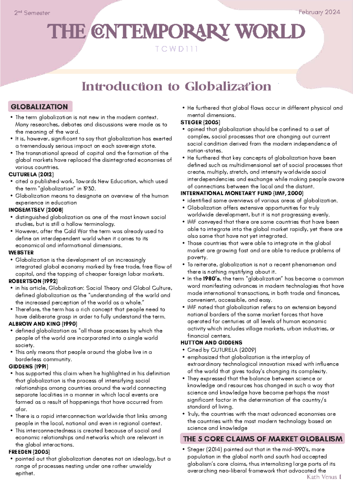 February 2024 2nd Sem Prelims Reviewer: Globalization Insights - Studocu