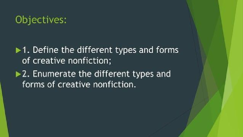 Creative Nonfiction Types & Forms: A Study Guide for L1 - Studocu