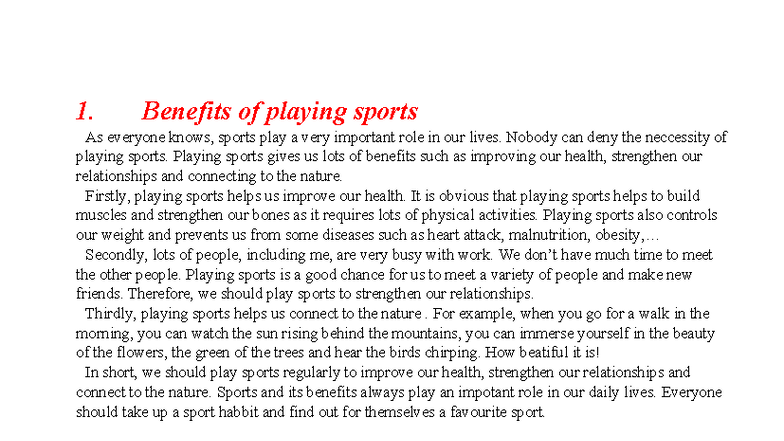 Benefits of Playing Sports: A Study for Writing English 8 - Studocu