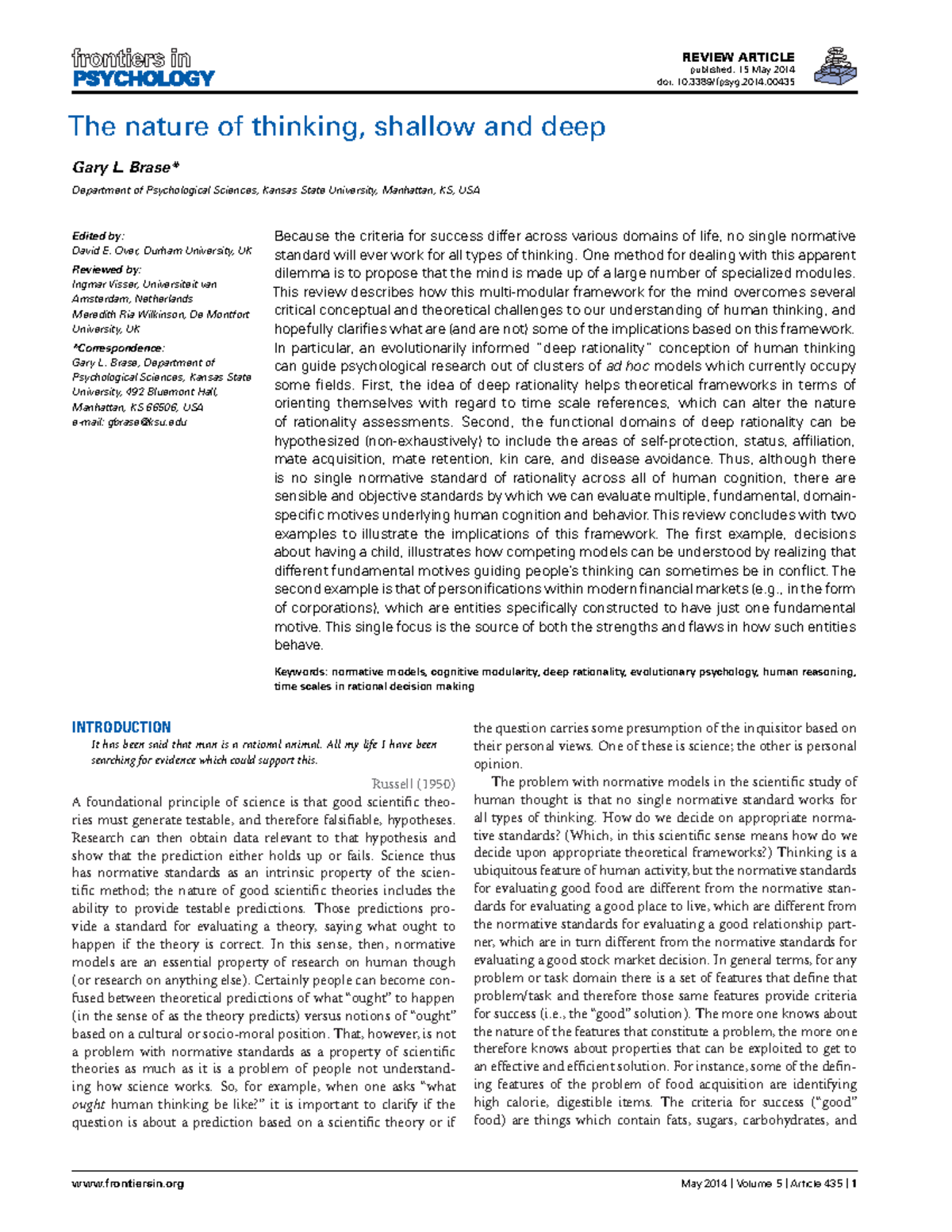 Exploring Shallow and Deep Thinking: A Review of Cognitive Models - Studocu