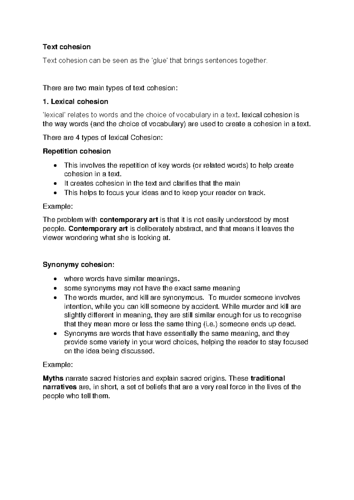 Eng 2601 Unit 4 - Analysis of texts - Text cohesion Text cohesion can ...