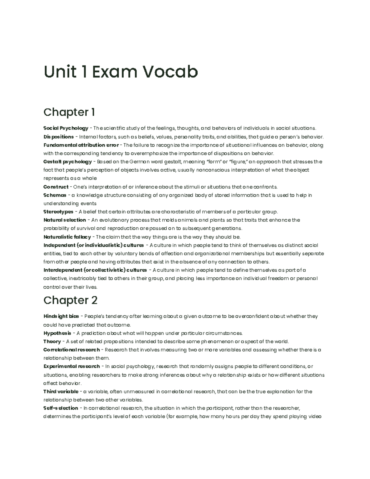 Social Psychology Exam Study Notes - Key Concepts & Definitions - Studocu