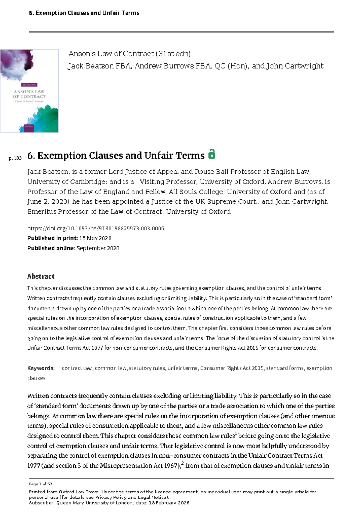 6. Exemption Clauses and Unfair Terms in Contract Law: A Comprehensive ...