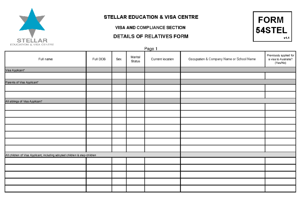 Form 54 - Family Composition Details for Visa Applicants - Studocu