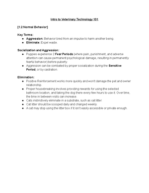 Introduction to Veterinary Technology and Animal Care Ethics (VT 101 ...