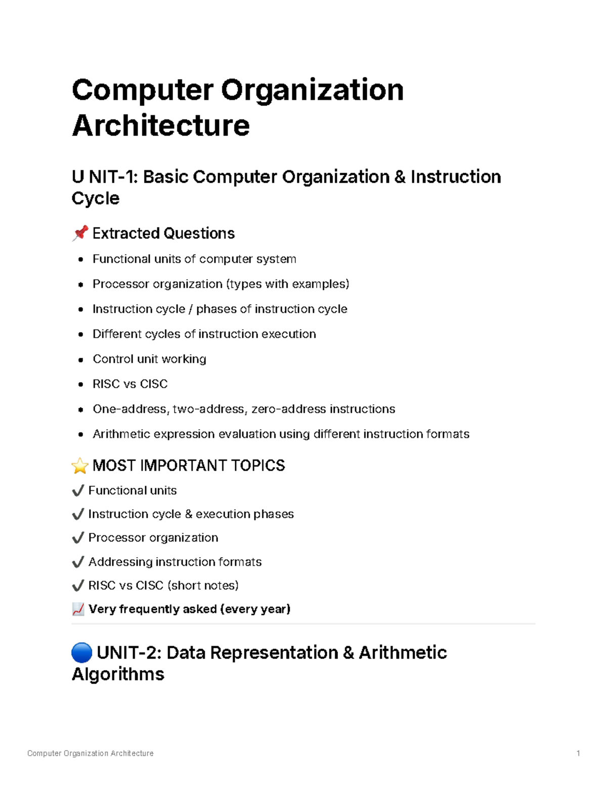 Computer Organization Architecture U: Key Concepts & Extracted ...