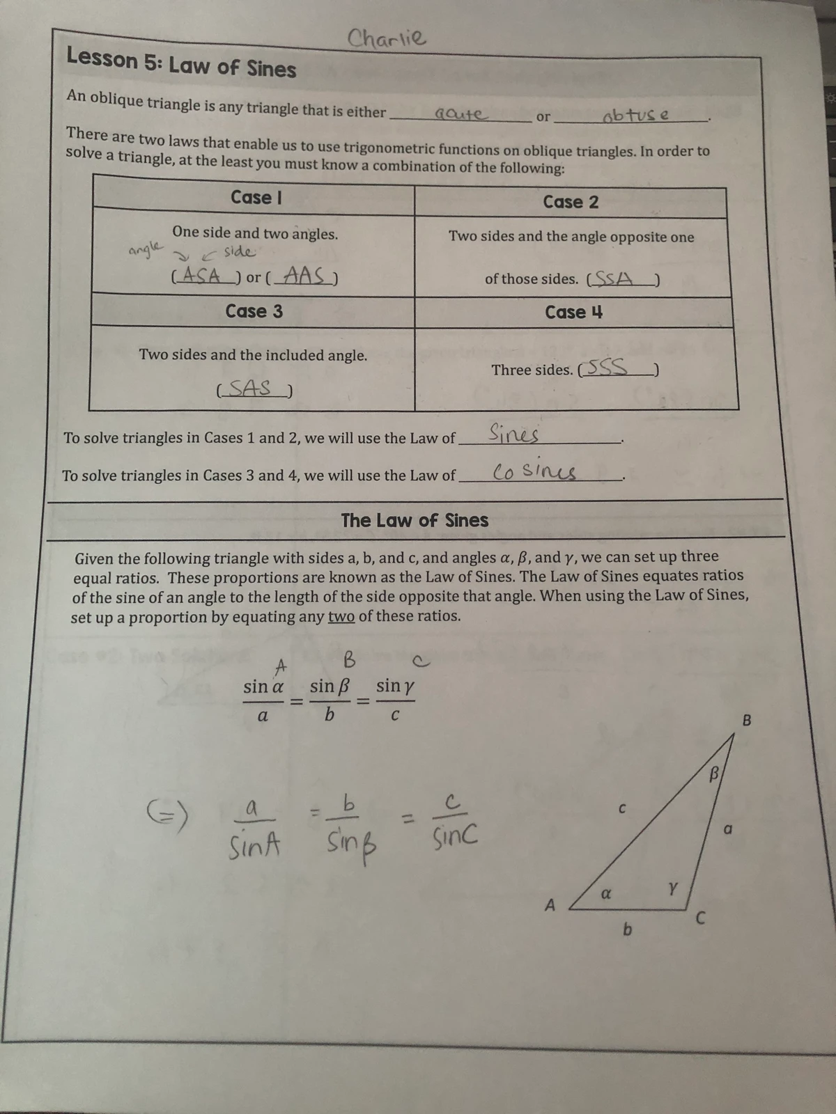 Law of Sines Notes – Chapter 6.1 Overview (Math 2425) - Studocu