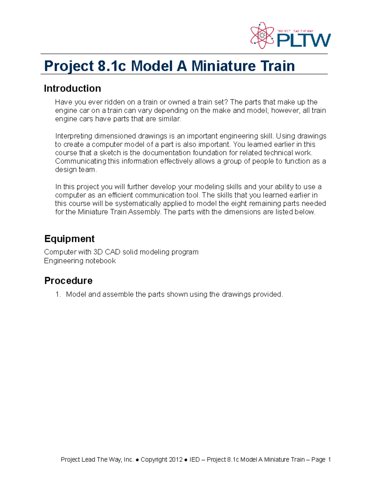 IED U5 Miniature Train Model Assembly Project Overview - Studocu