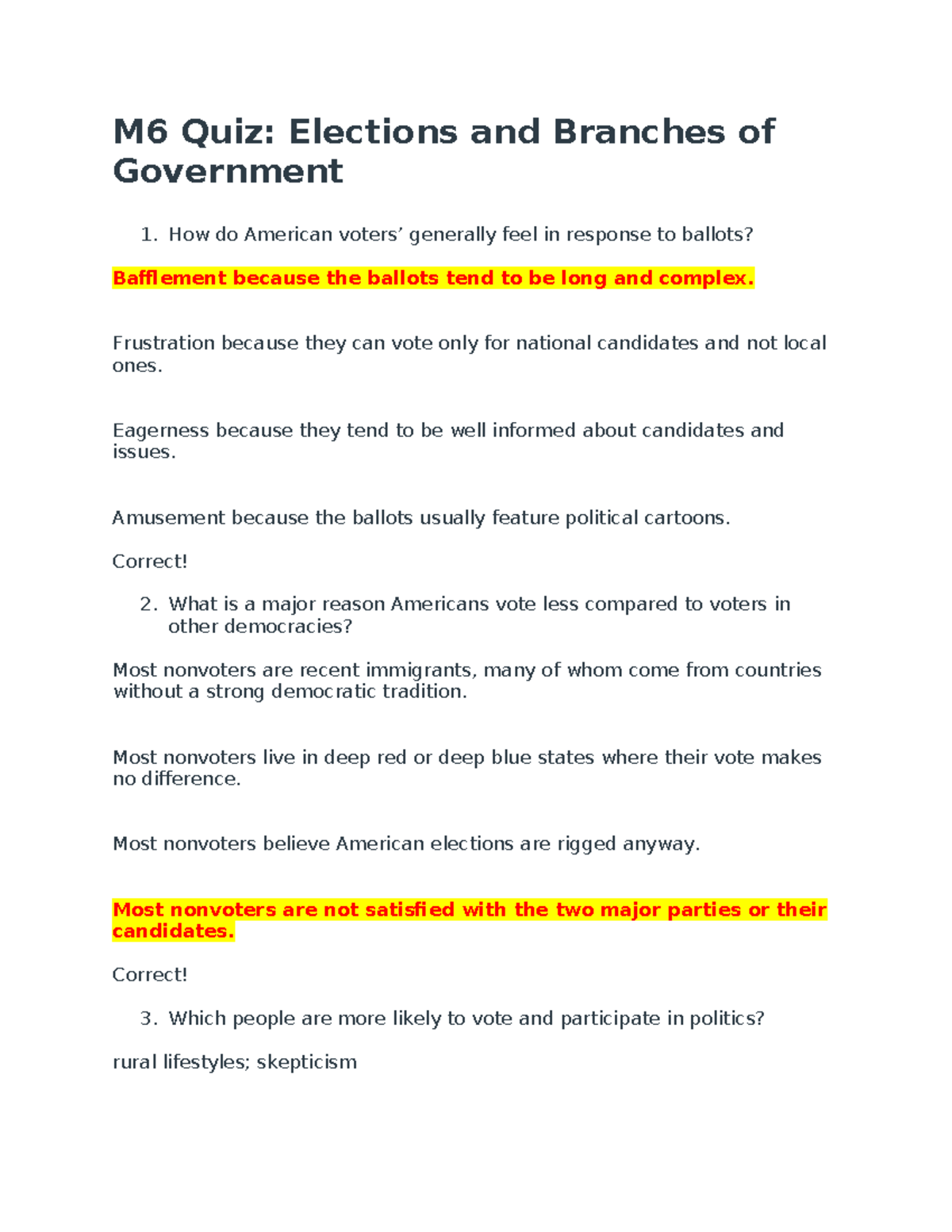 M6 Political Science Quiz: Elections & Government Branches Insights ...