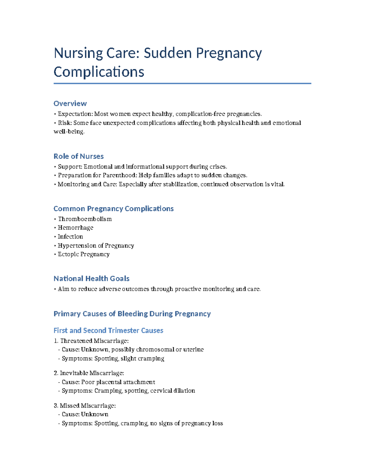 Nursing Care Sudden Pregnancy Complications - Nursing Care: Sudden ...