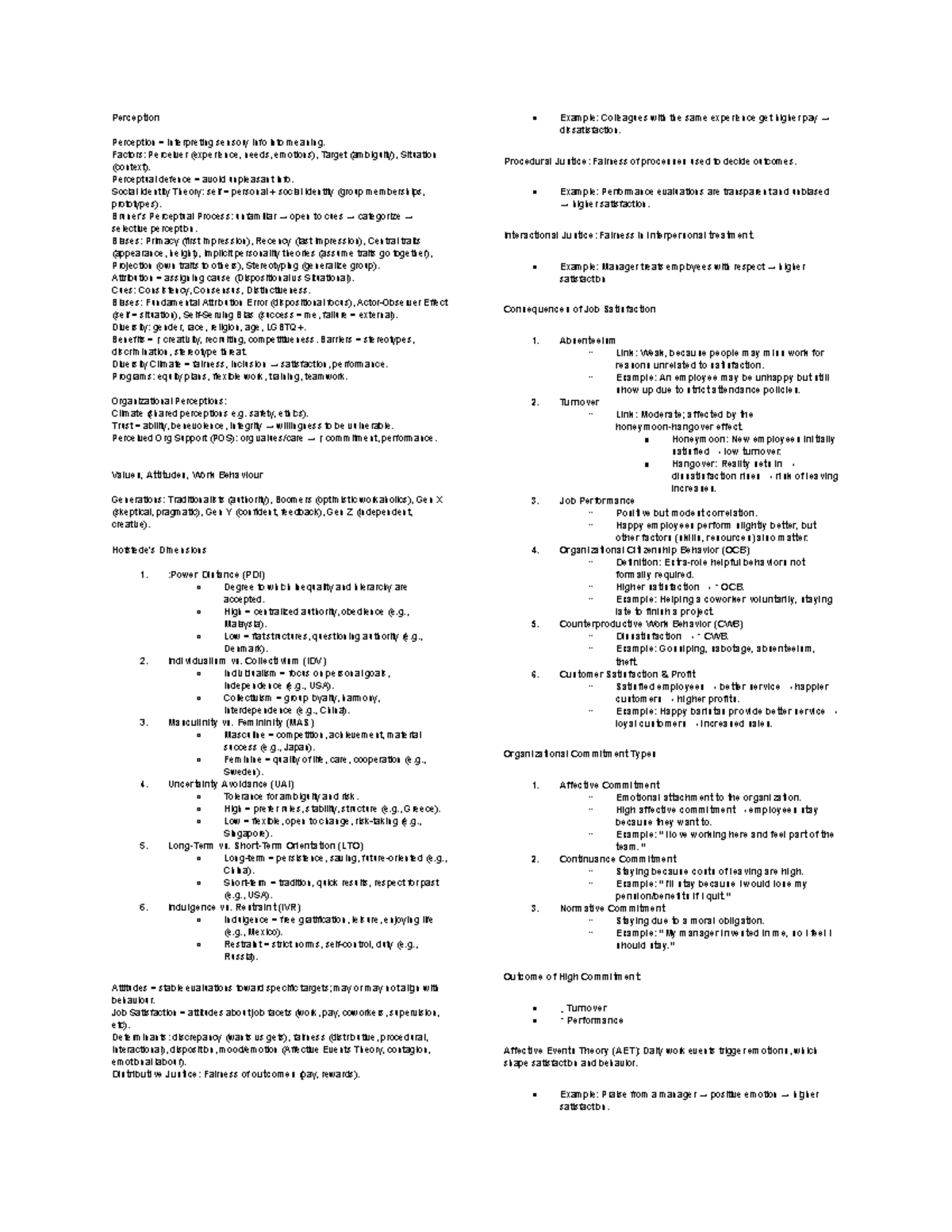 Organizational Psychology Cheat Sheet - Key Concepts & Theories - Studocu