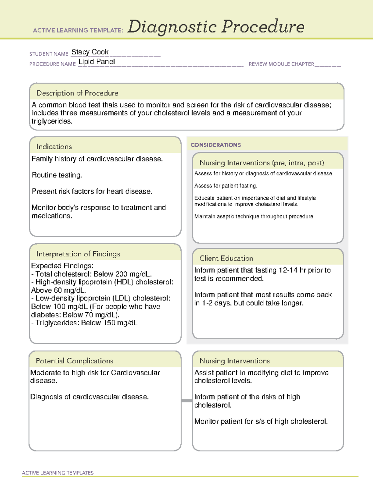 ATI Diagnostic Procedures - Lipid Panel - ACTIVE LEARNING TEMPLATES ...