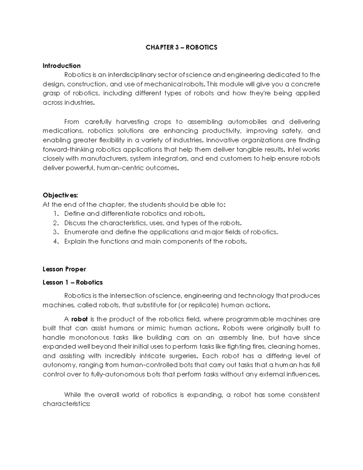 Chapter 3: Exploring Robotics - Key Concepts & Applications - Studocu