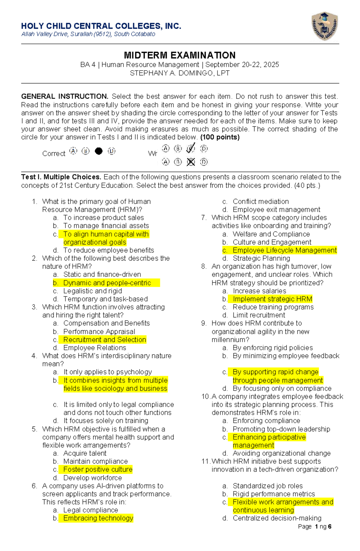 BA 4 Human Resource Management Midterm Exam - September 2025 - Studocu