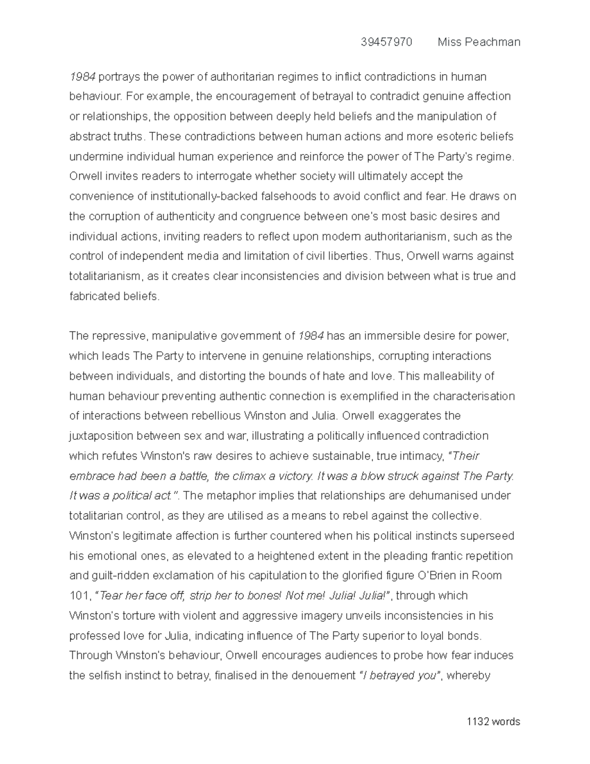 39457970 1984 Essay: The Power of Authoritarianism in Orwell's Dystopia ...