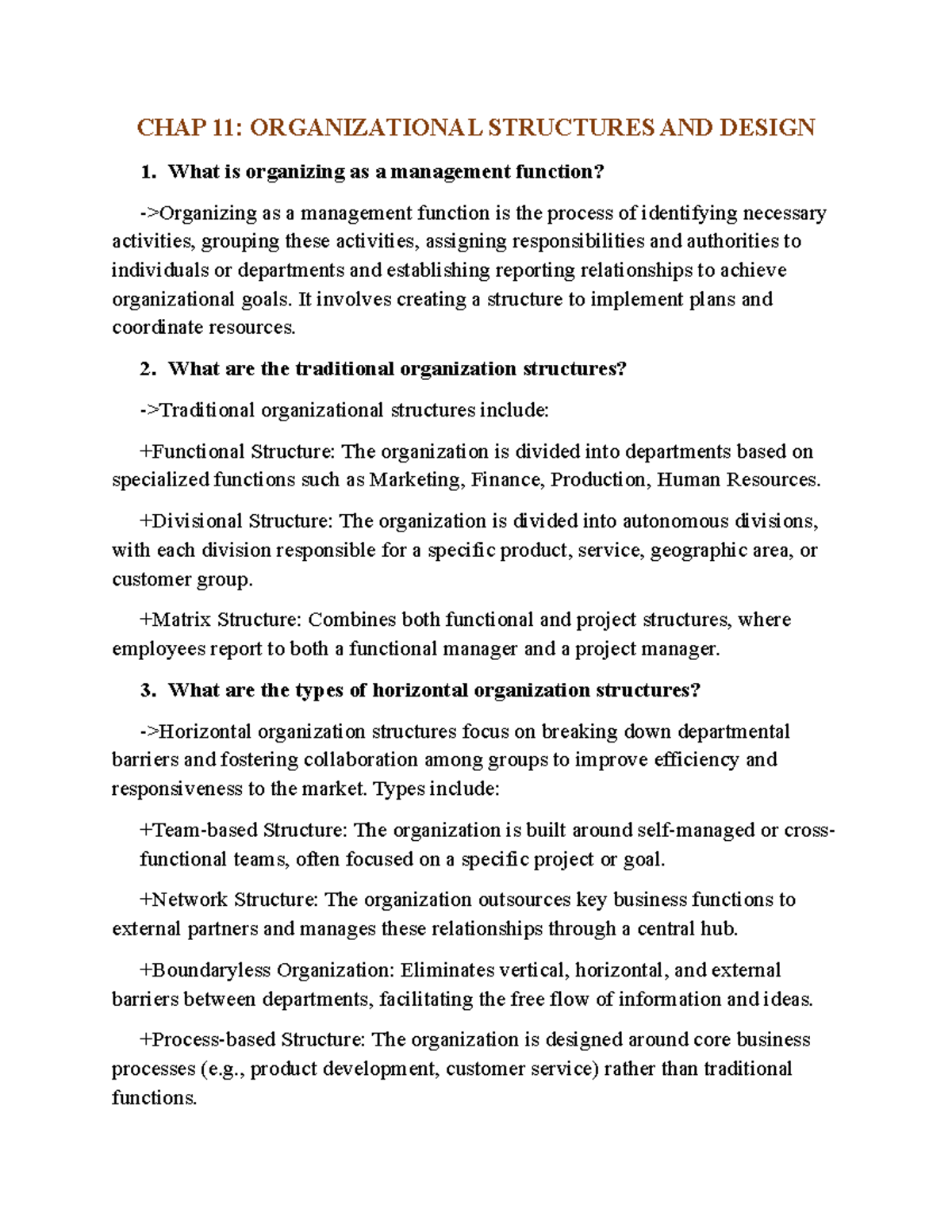 CHAP 11 POM Final: Understanding Organizational Structures and Design ...
