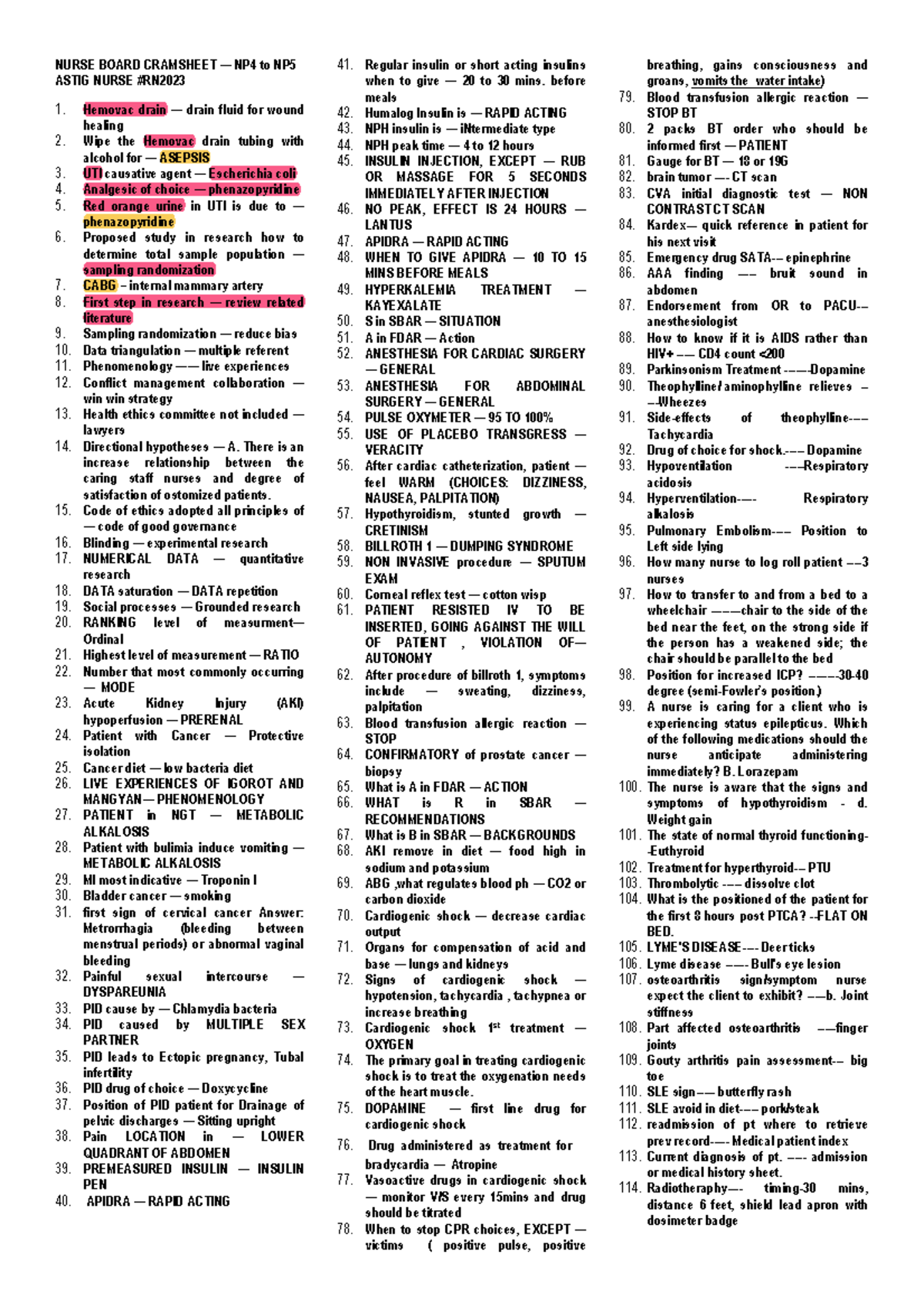 NP4 to NP5 Nurse Board Cramsheet: Key Concepts & Study Guide - Studocu