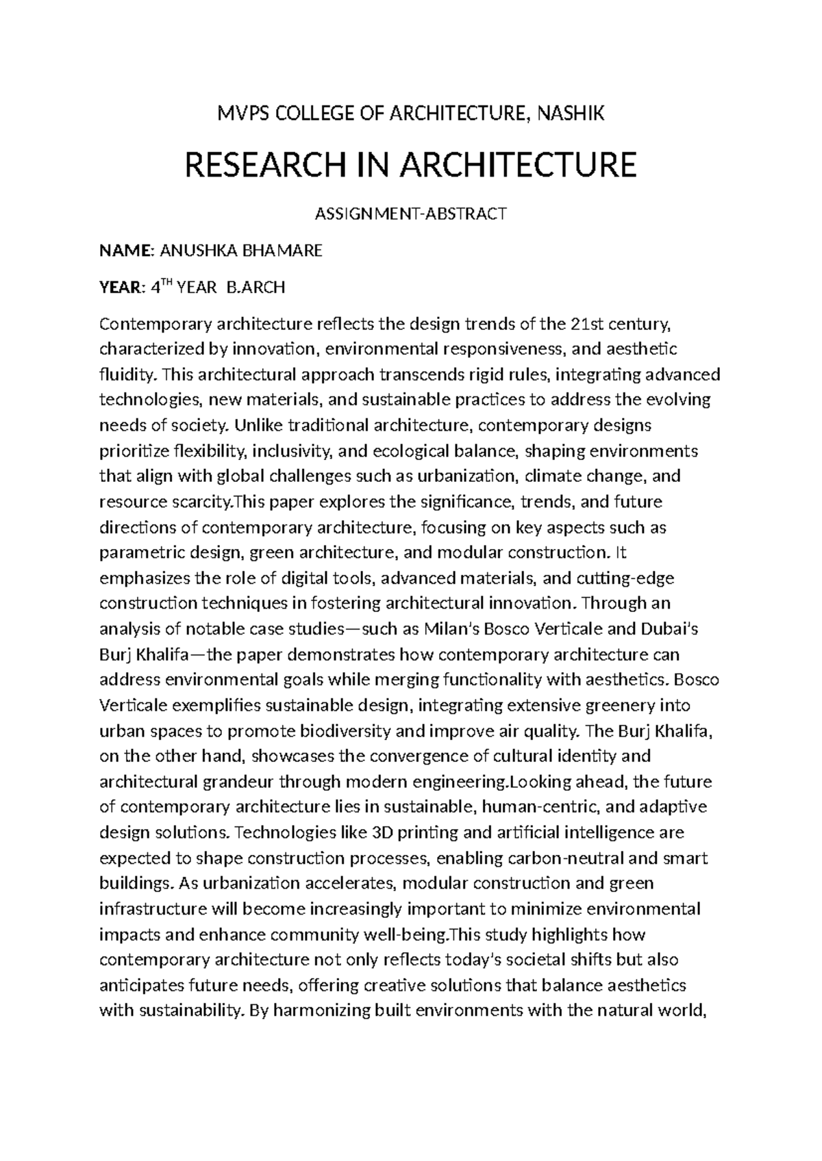 MVPS B.ARCH 4TH YEAR Research on Contemporary Architecture Trends - Studocu