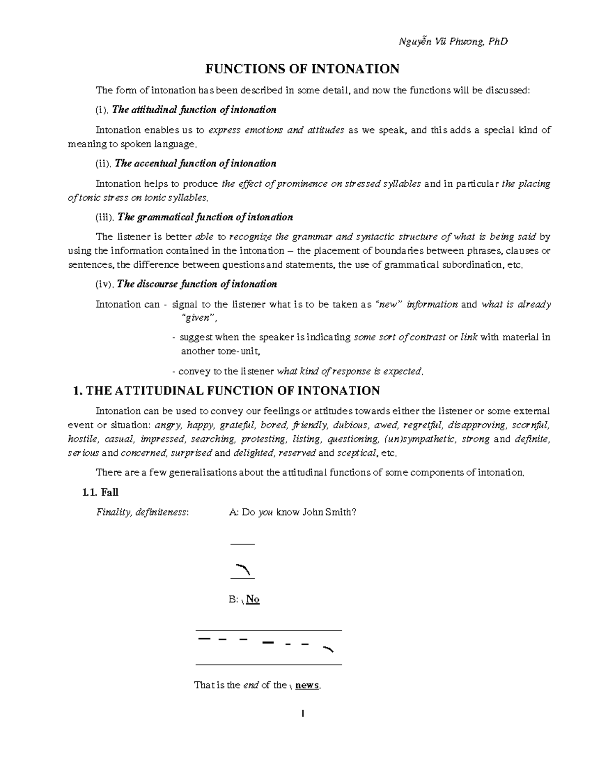 Lesson 1- Functions OF Intonation - FUNCTIONS OF INTONATION The form of ...