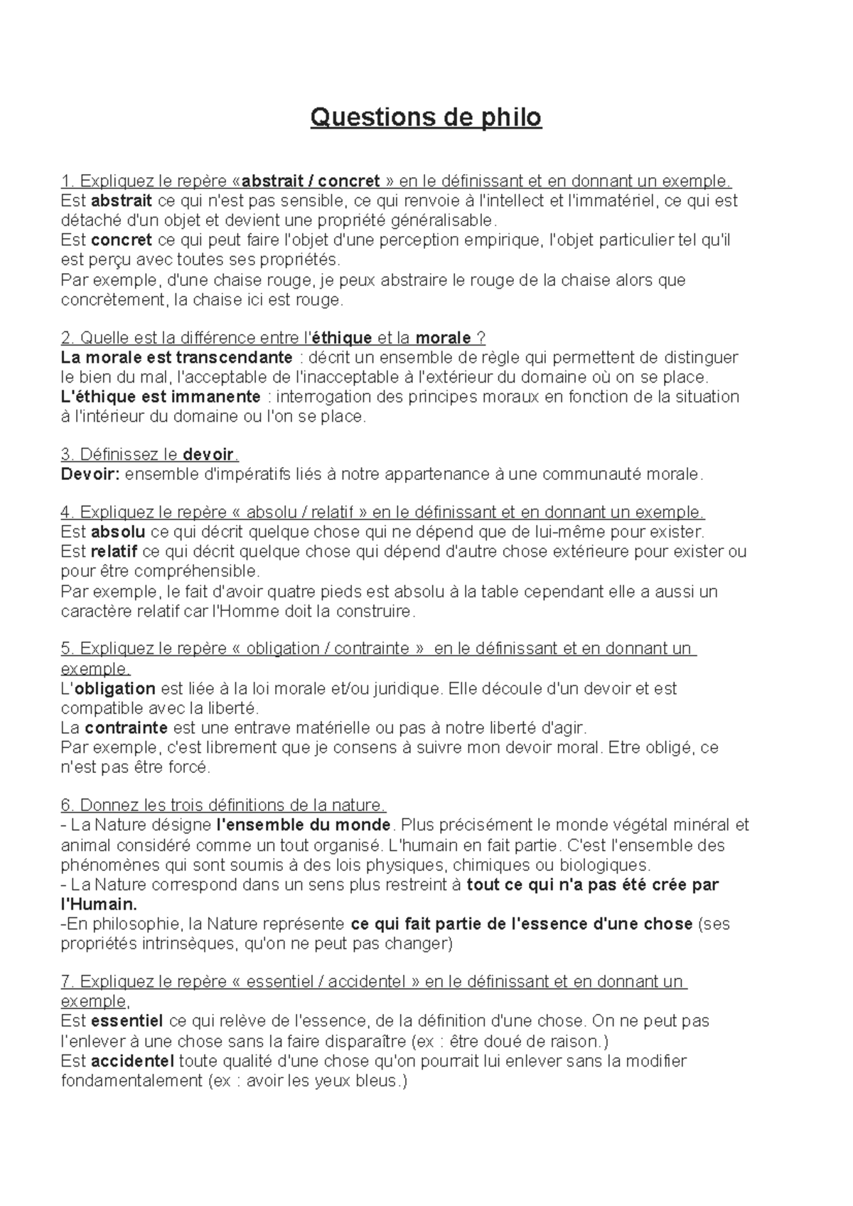 Questions fondamentales en philosophie - Cours de PHIL101 - Studocu