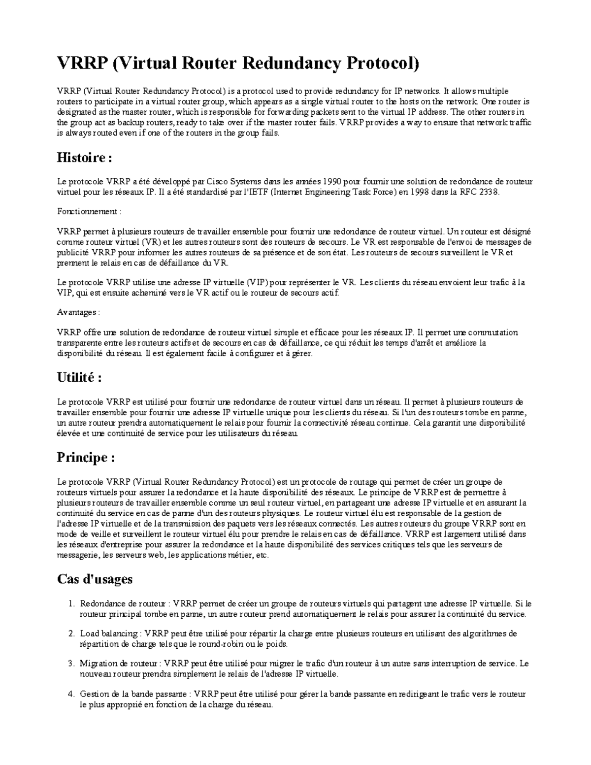VRRP (Virtual Router Redundancy Protocol): Overview and Advantages ...