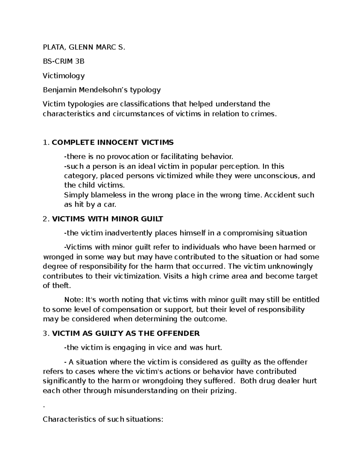 Victimology 3B: Understanding Benjamin's Victim Typologies - Studocu