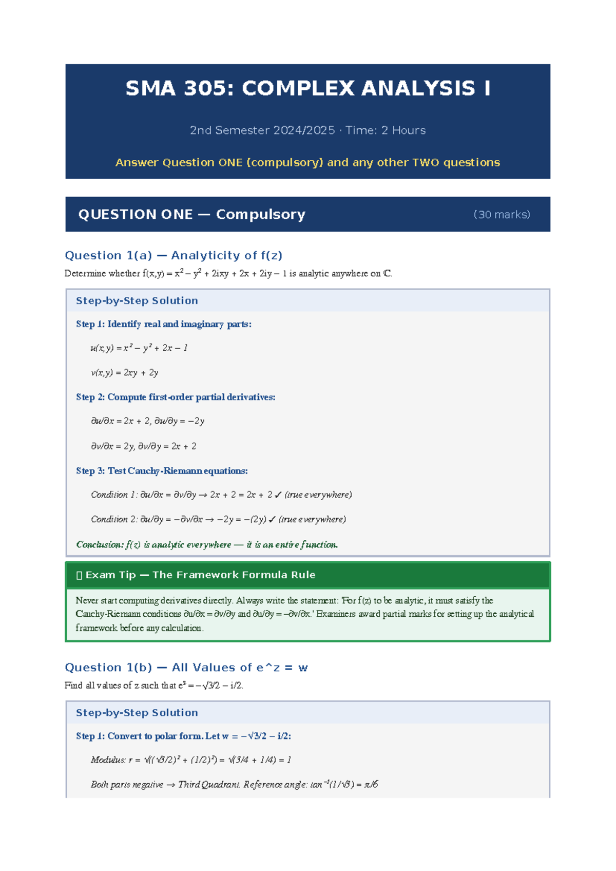 SMA 305: Complex Analysis I - 2nd Semester Exam Guide - Studocu
