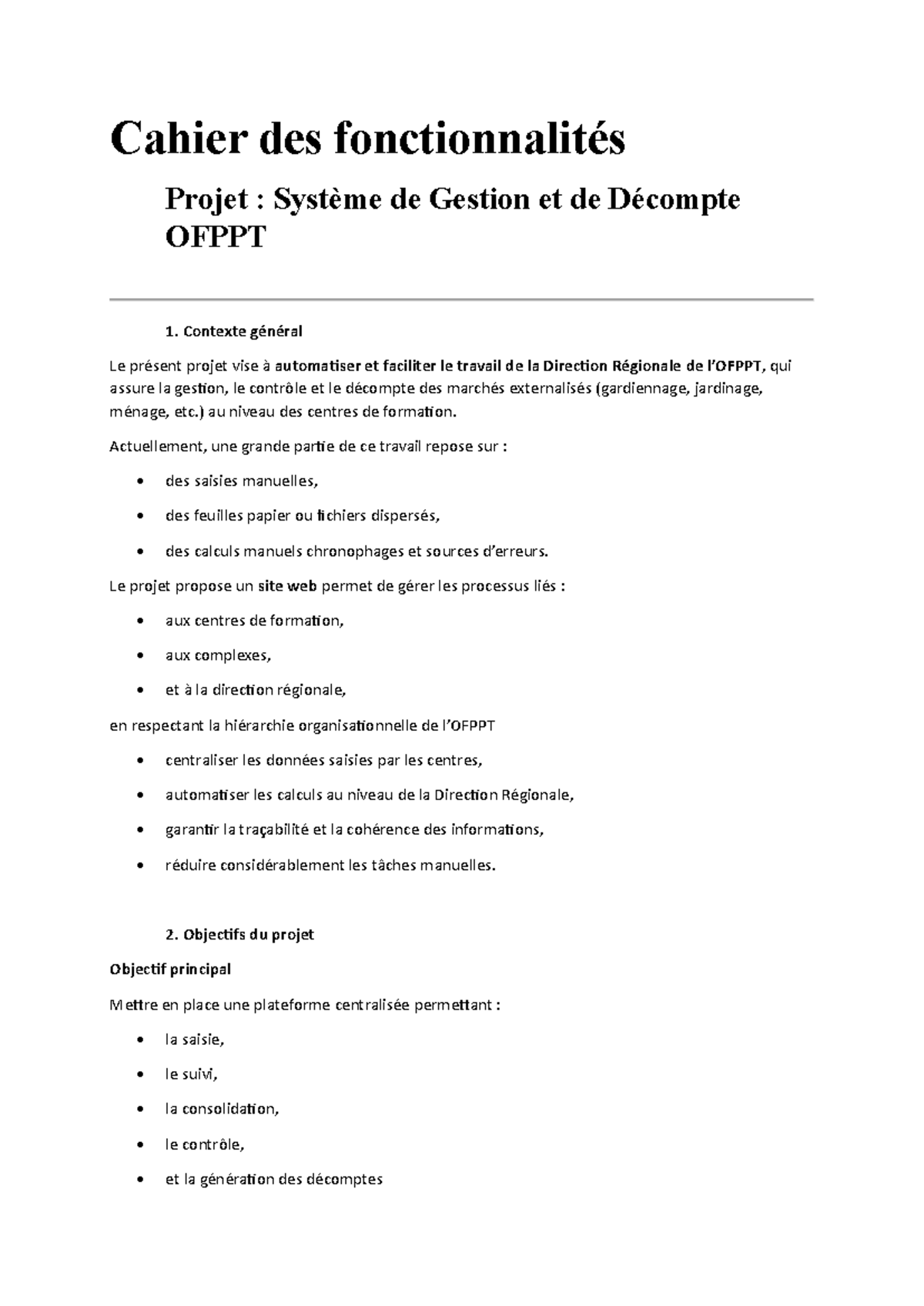 Cahier des Fonctionnalités du Projet OFPPT (DR) - Système de Gestion ...