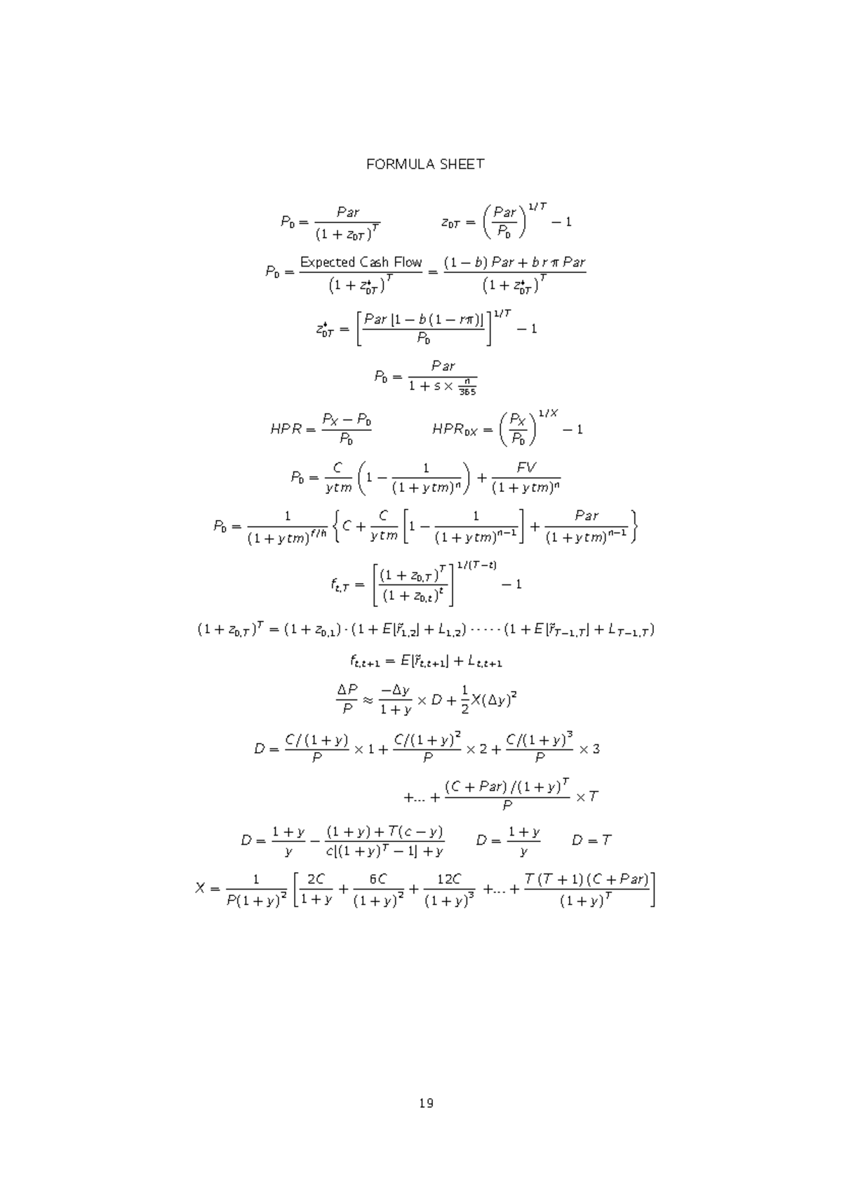 Final Exam Investment Formula Sheet (FIN 101) - Studocu