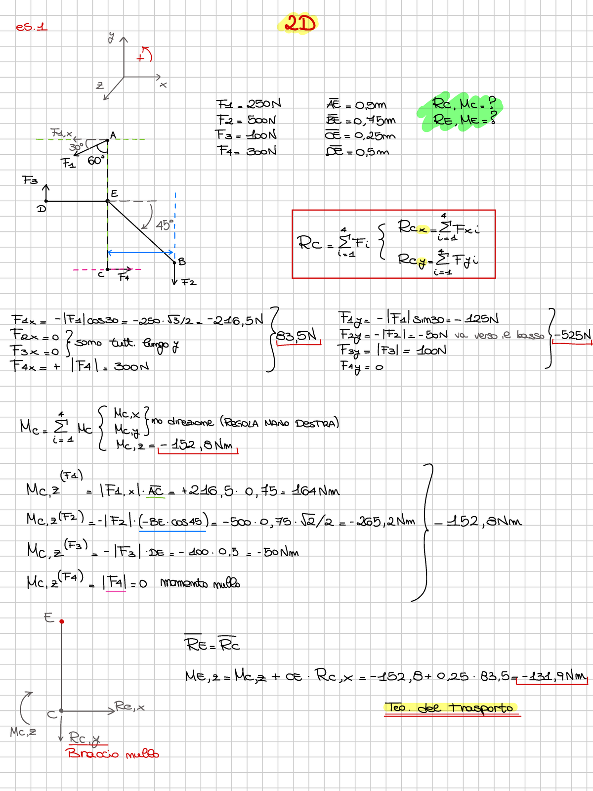 Esercizi di isostatica e momenti - GDL 6, ES.1 - Studocu