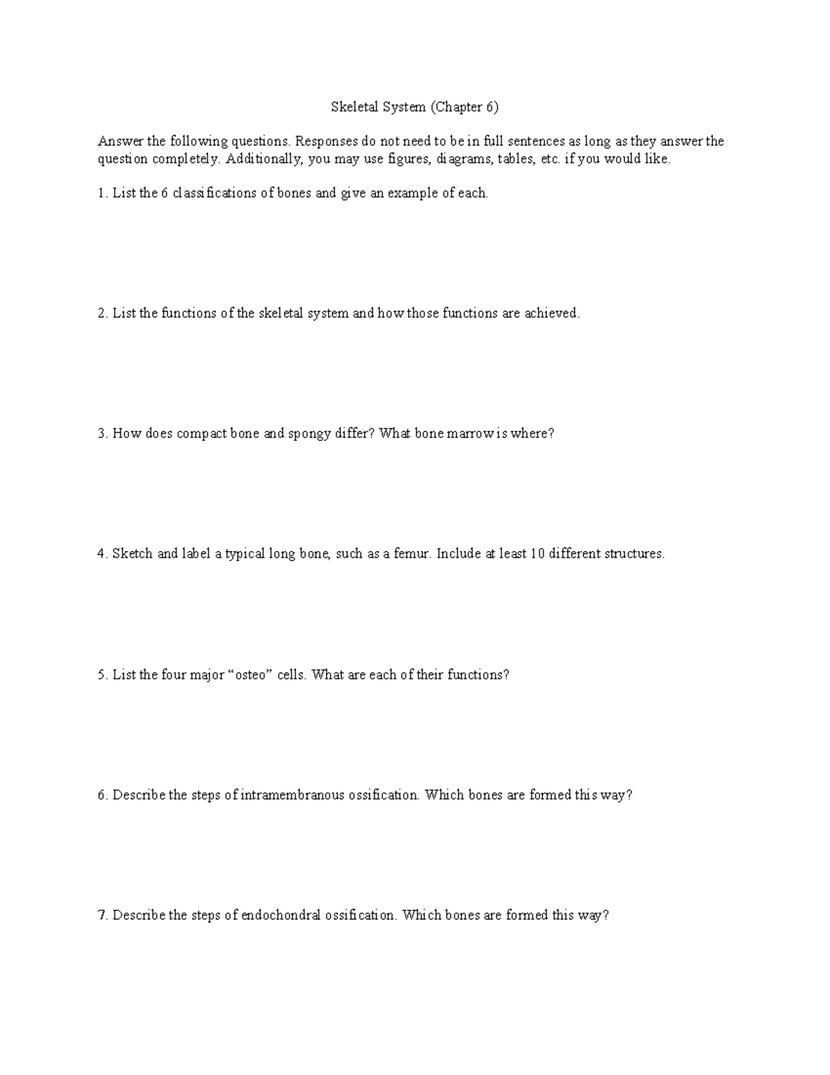 Homework 6 - Skeletal System (Chapter 6) Study Guide - Studocu