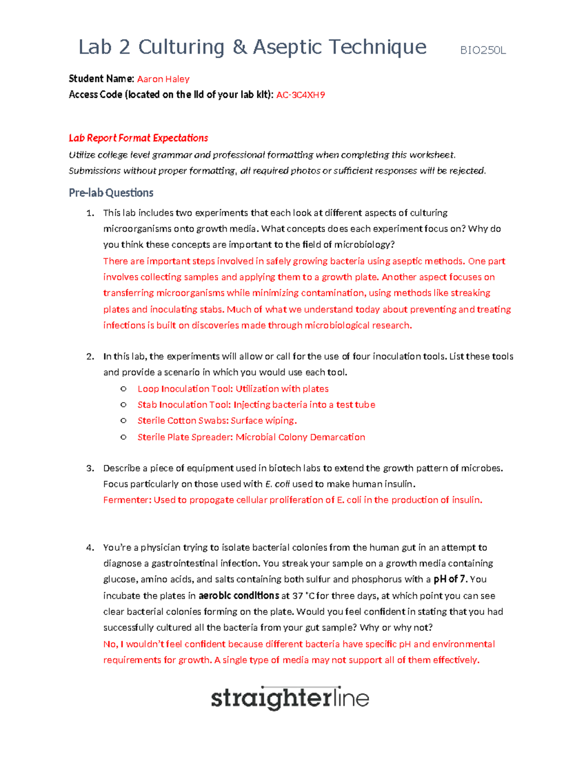 BIO250 Lab 2 - Aseptic Technique and Microbial Culturing Report - Studocu
