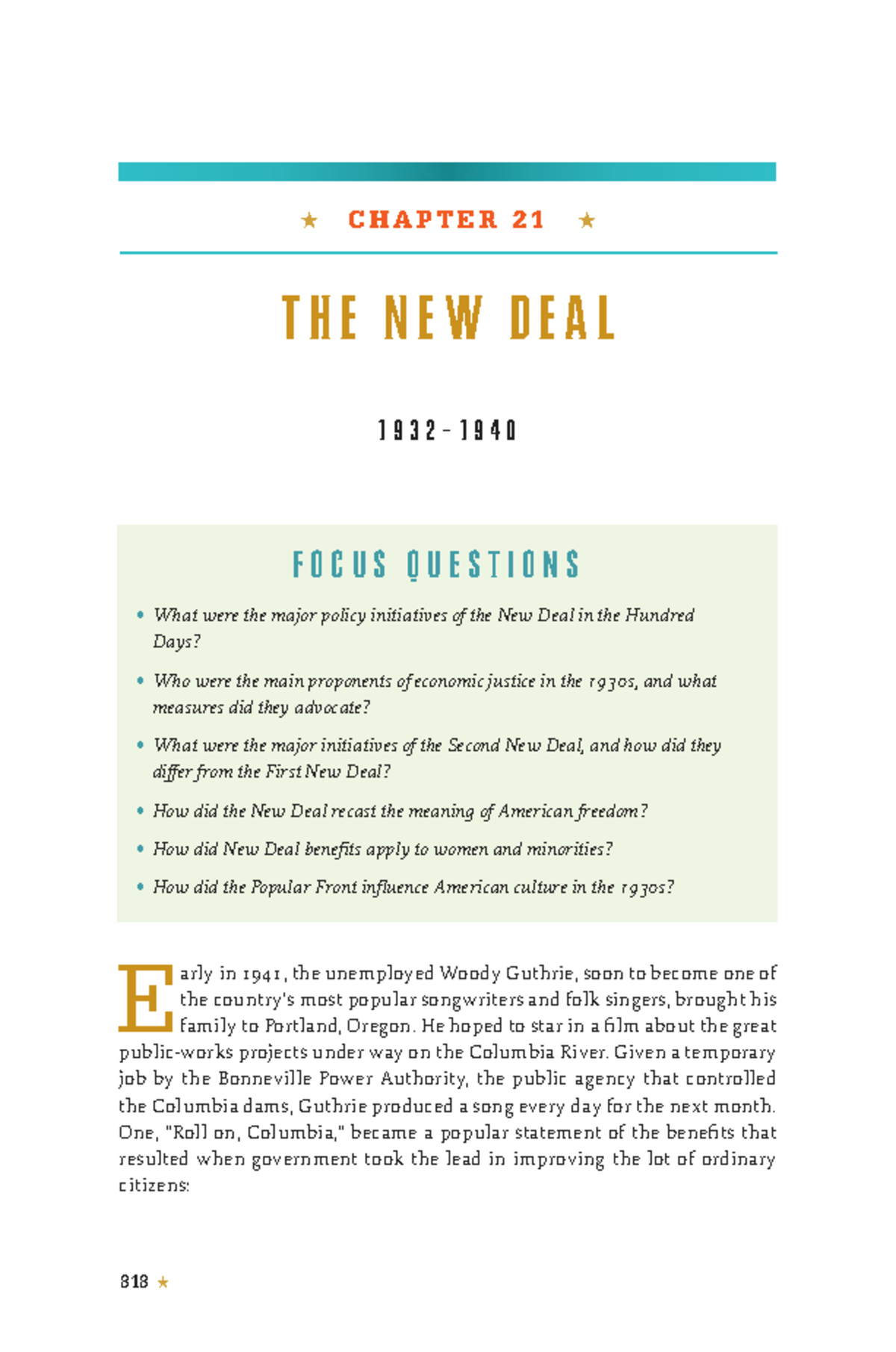 CHAPTER 21: THE NEW DEAL - KEY FOCUS QUESTIONS AND INITIATIVES - Studocu