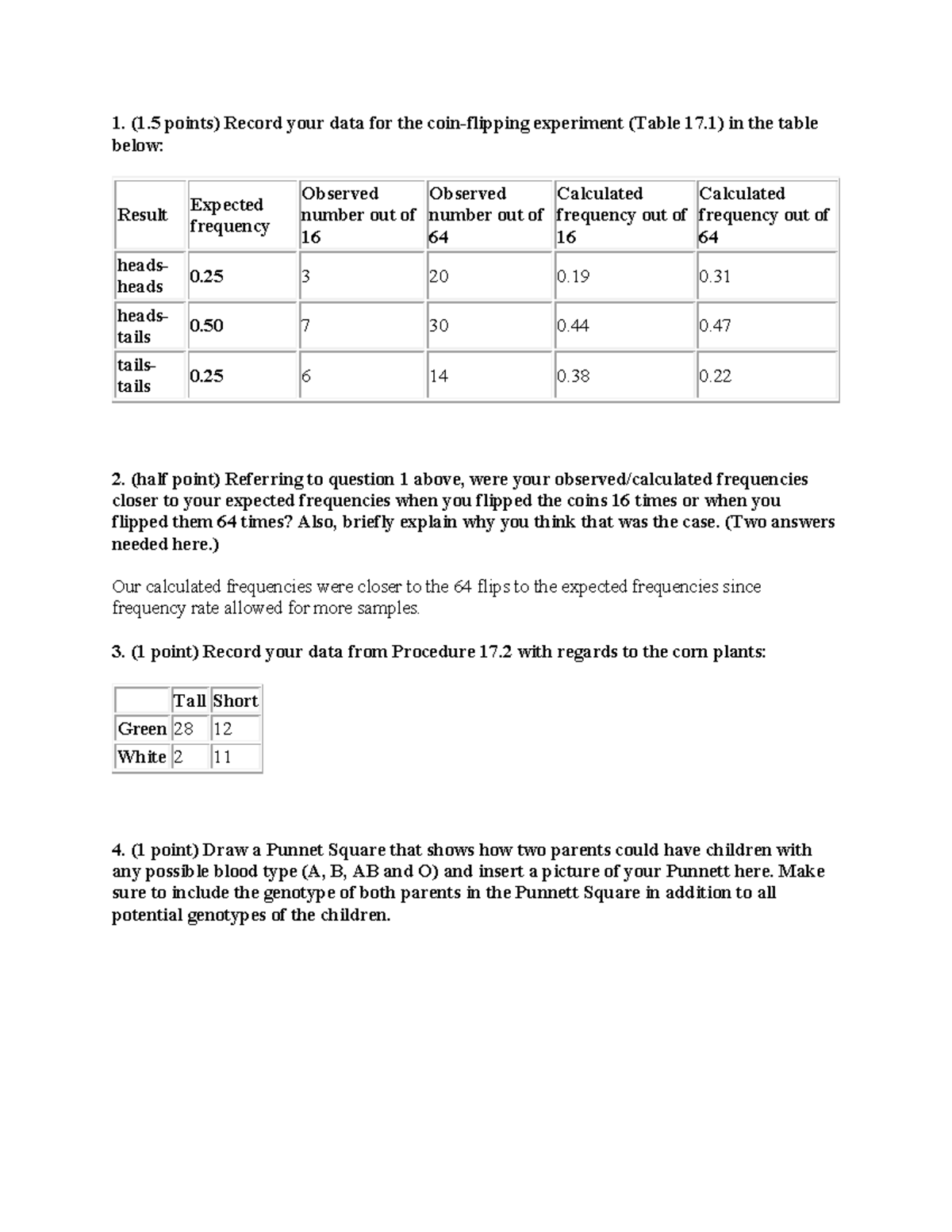BIOL 101 - In-Class Assignment: Coin Flipping & Genetic Crosses - Studocu