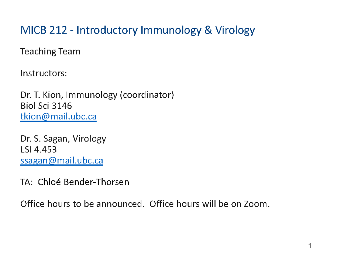 MICB 212 - Immunology & Virology Course Notes for Midterm Exam - Studocu