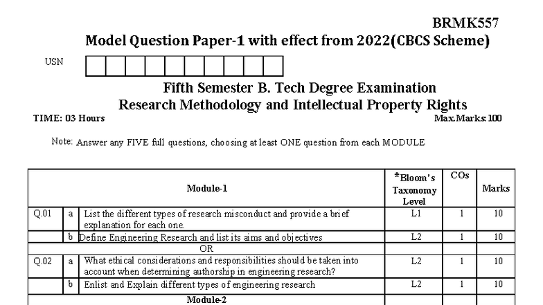 BRMK557 - Research Methodology & IPR Exam Questions (2022) - Studocu