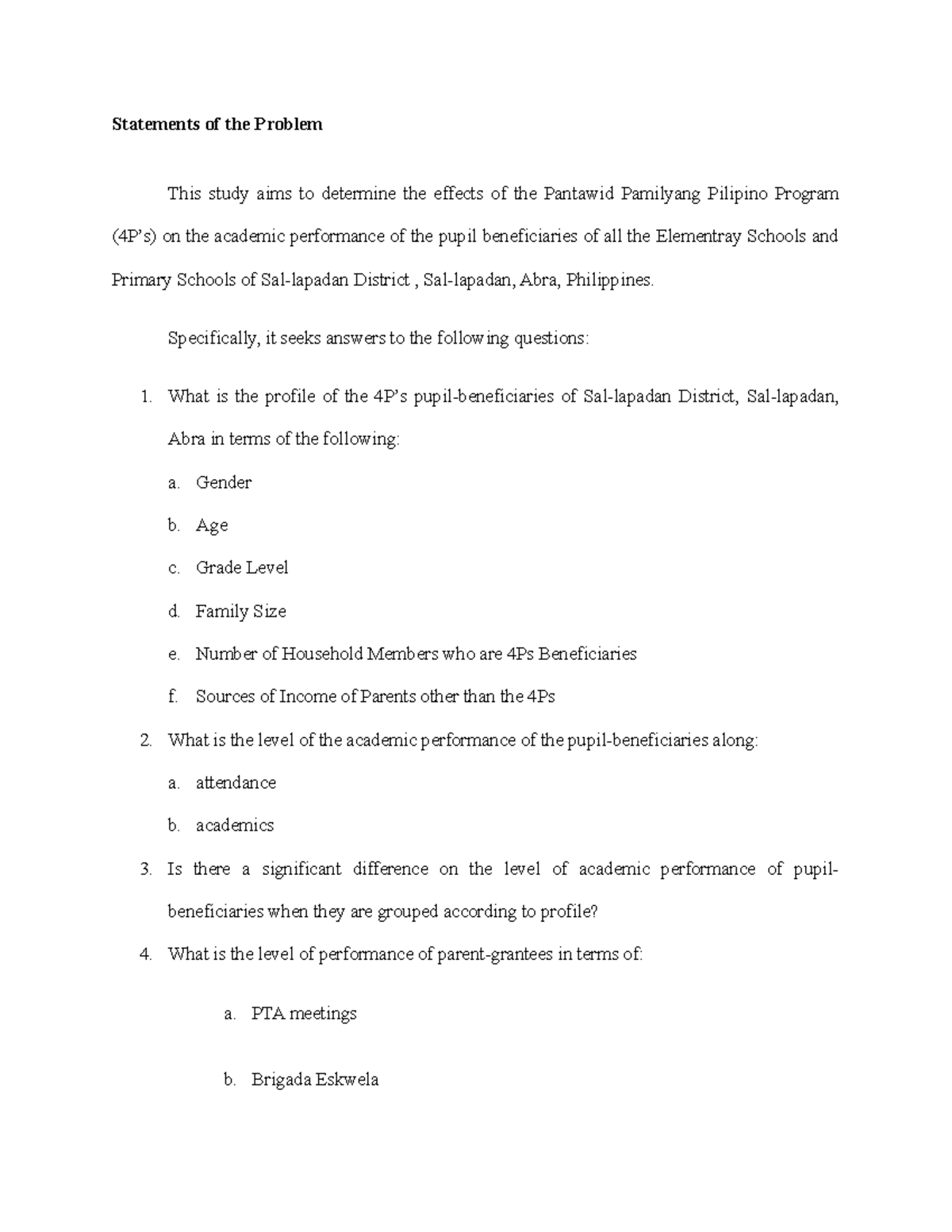 Impact of Pantawid Pamilyang Pilipino Program (4P's) on Academic ...