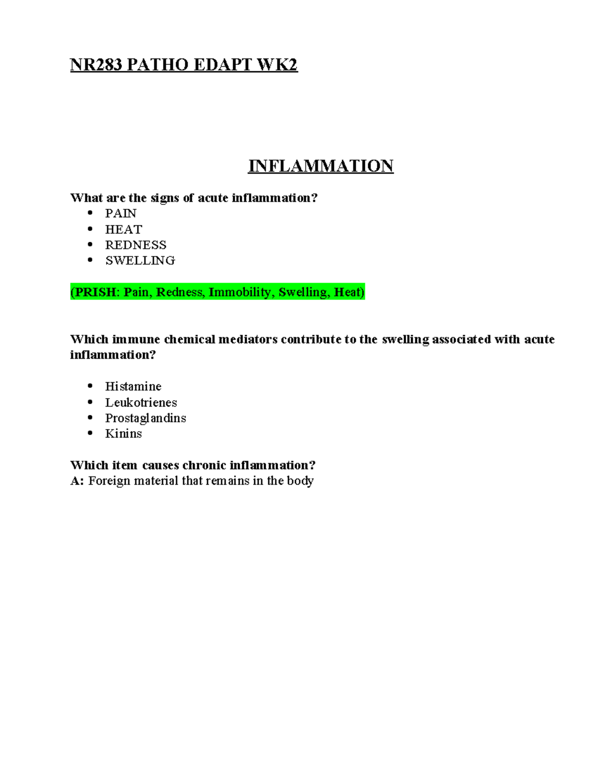 NR283 Patho Edapt Week 2: Understanding Inflammation Dynamics - Studocu