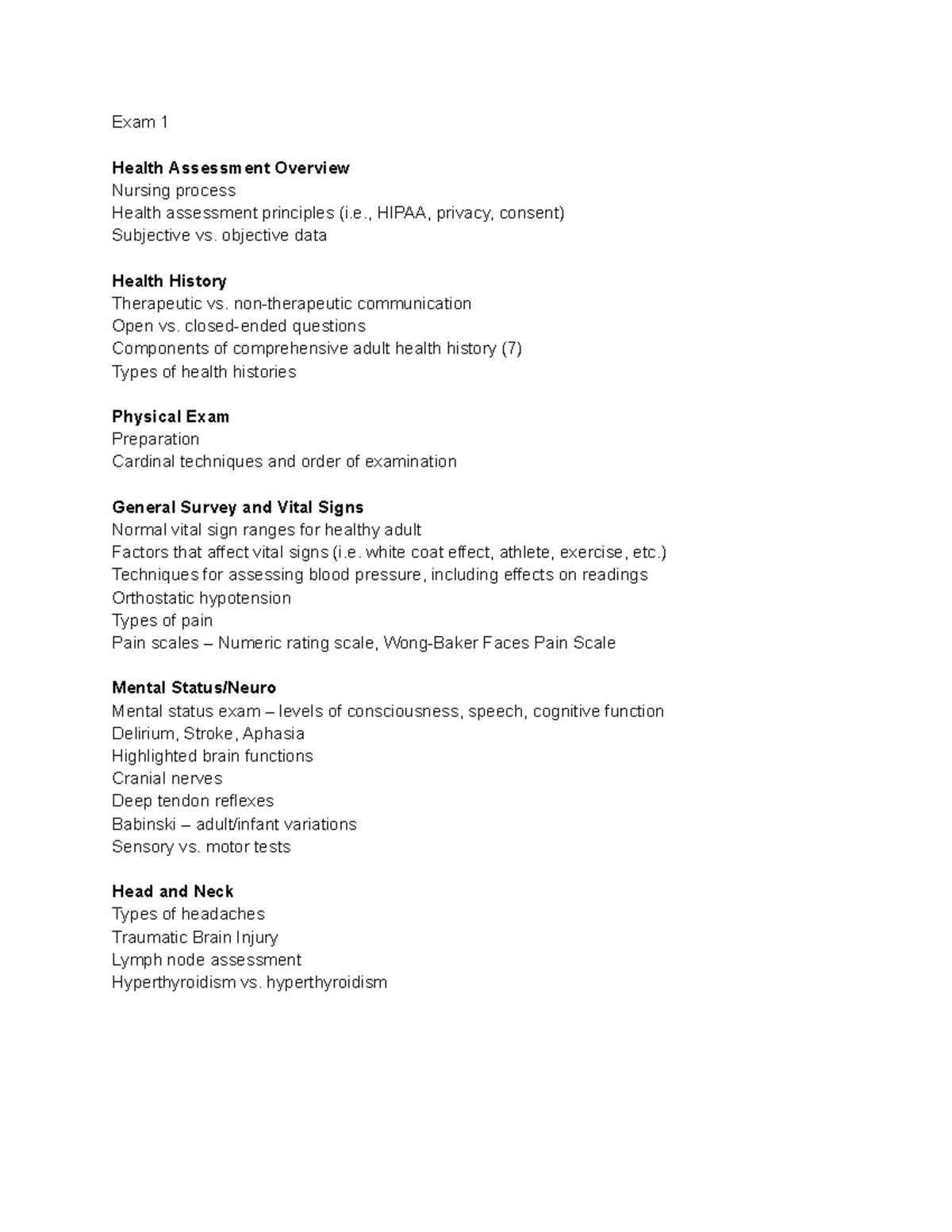 Health Assessment Exam 1: Overview & Key Components - Studocu